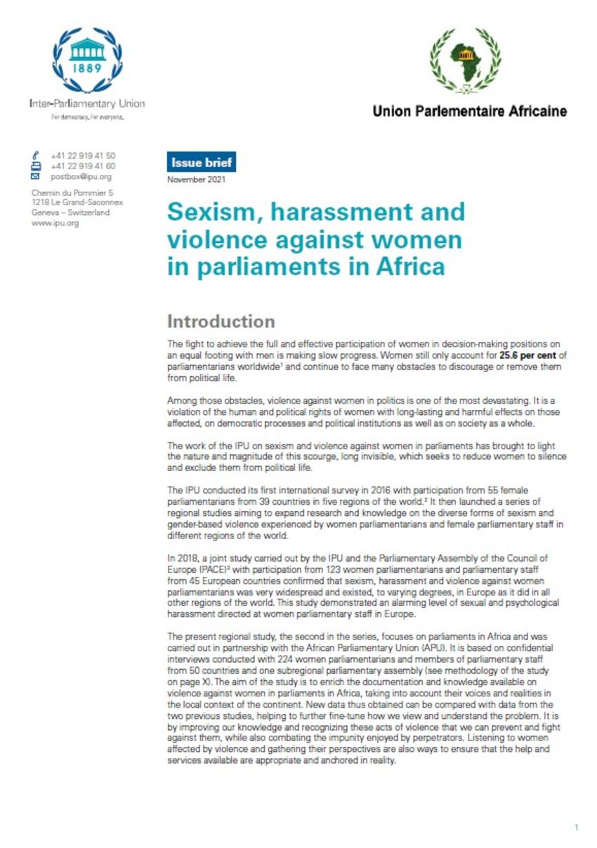 Sexism Harassment And Violence Against Women In Parliaments In Africa