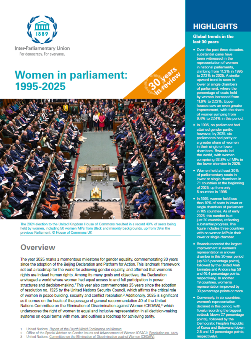 Women in parliament 1995-2025 | Inter-Parliamentary Union